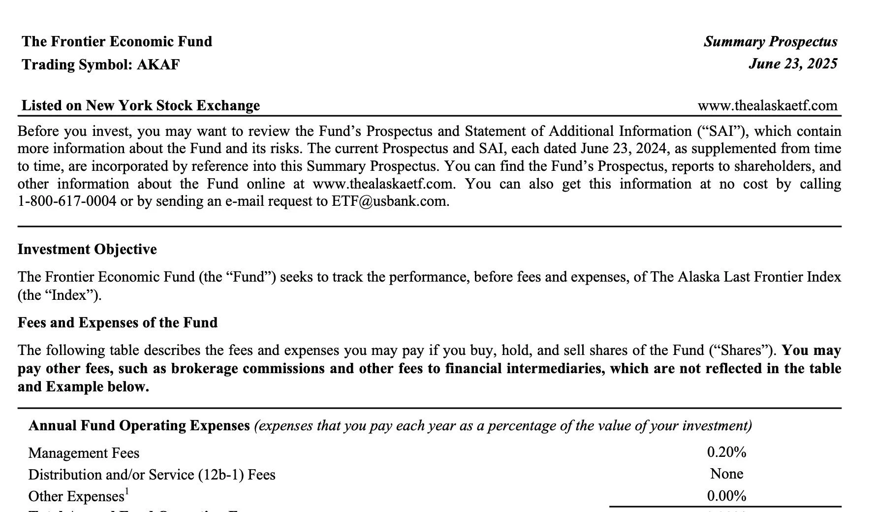 Summary Prospectus - The Frontier Economic Fund